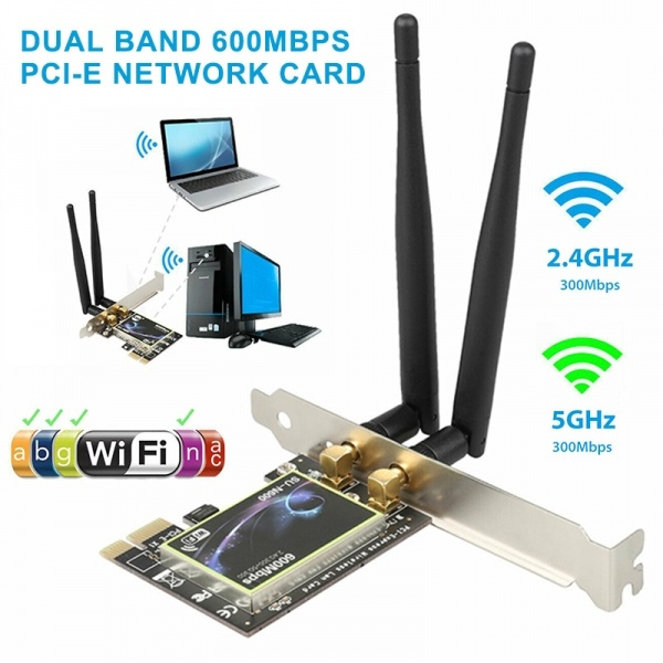 Dual Band 2.4G/5G PCI-E 600Mbps WiFi Wireless Card Adapter For Desktop ...