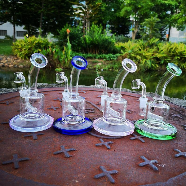 Thick dab rig Glass water pipe bubbler mini Recycler oil rig small cute ...