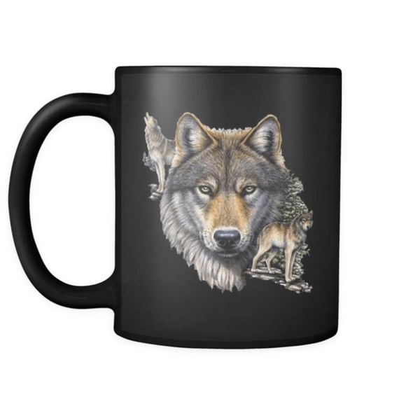 Wolf Mug, 11 Oz. Black Ceramic Coffee Mug for Wolf Lovers, Wolf Tea Mug ...