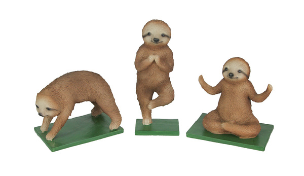 Hand Painted Meditating Yoga Sloths 3 Piece Statue Set | Wish