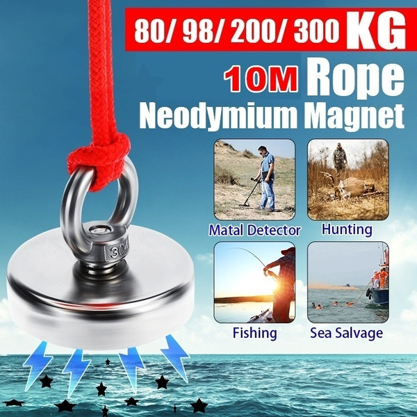 80KG/ 98KG/ 200KG/ 300KGStrong Salvage Magnet Neodymium Magnets + 10M Rope for Deep Sea Salvage ...