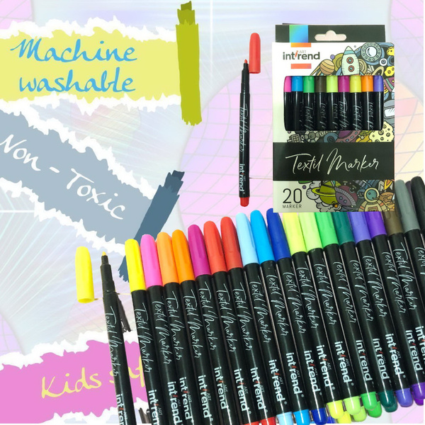 20 Fabric Markers Pens Set - Non Toxic, Indelible and Permanent Fabric ...