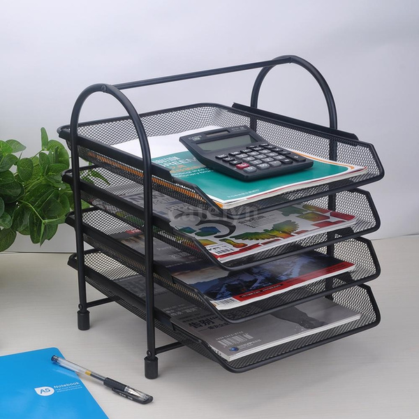 4-Tier File Document Letter Paper Tray Sorter Collection Office Desktop ...