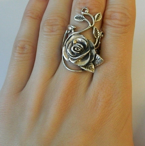 925 Sterling Silver Rose Flower Leaf Vine Design Ring Wedding Floral ...