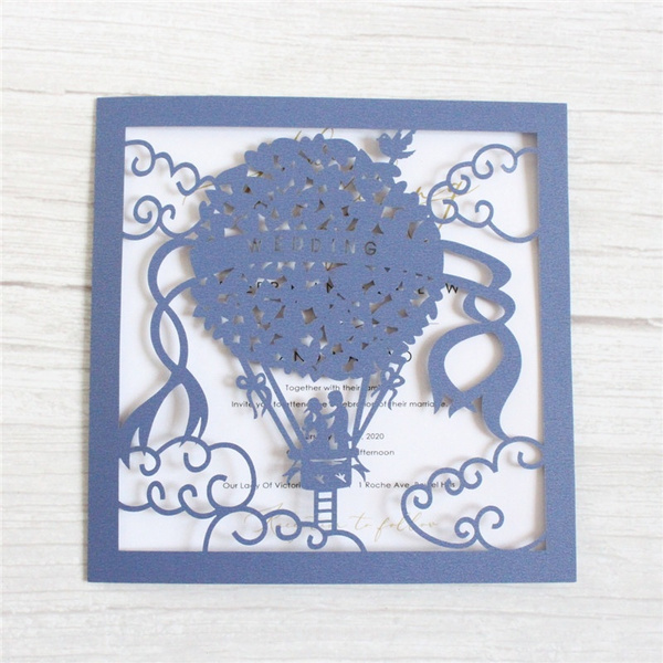 Blue wedding invitation card romantic hydrogen balloon design 50 pcs | Wish