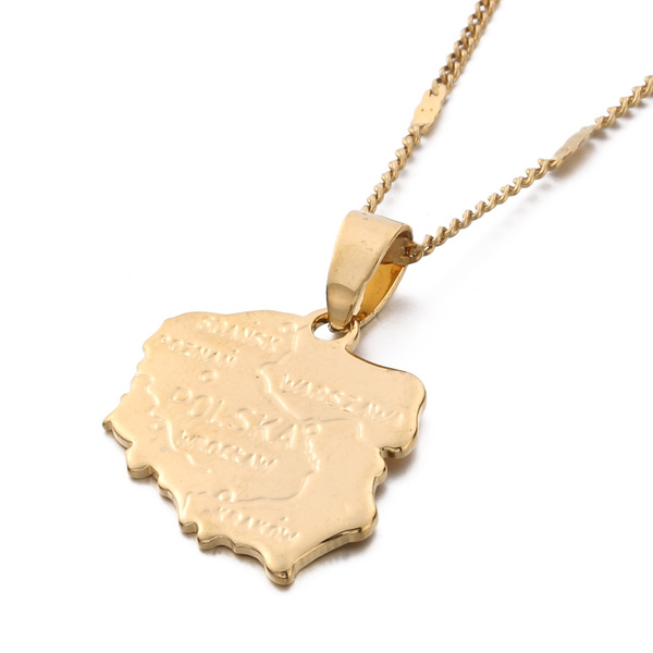 Gold Color Polska Map Pendants Necklace for Women Trendy Map of Poland ...