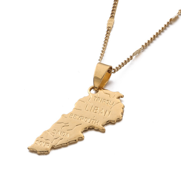 Gold Color Lebanon Map Pendant Necklaces Liban Maps of Lebanese ...