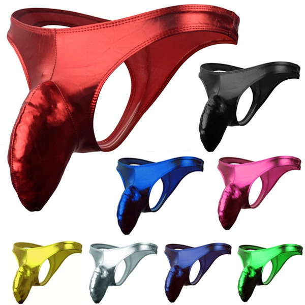 9 Color Sexy PU Leather Elephant Trunk Men's Pouch Underwear Thong T ...