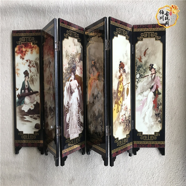 Chinese Style Wooden Decorative Screen 6-Panel Folding Screen Room ...