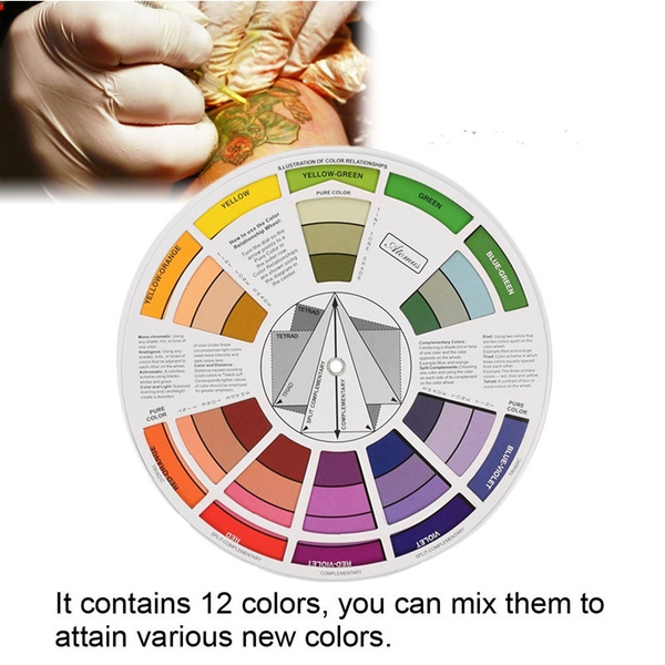 12 Color Pro Tattoo Painting Supply Nail Pigment Mixing Guide Color ...
