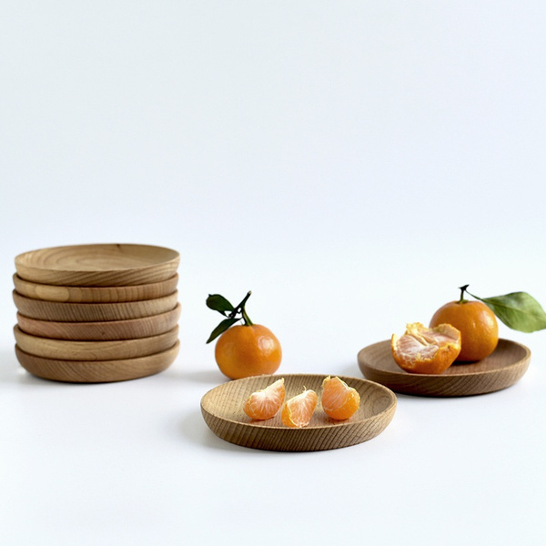 Japanese Wooden Cutlery Beech Round Dish Mini Solid Wood Small Dish ...