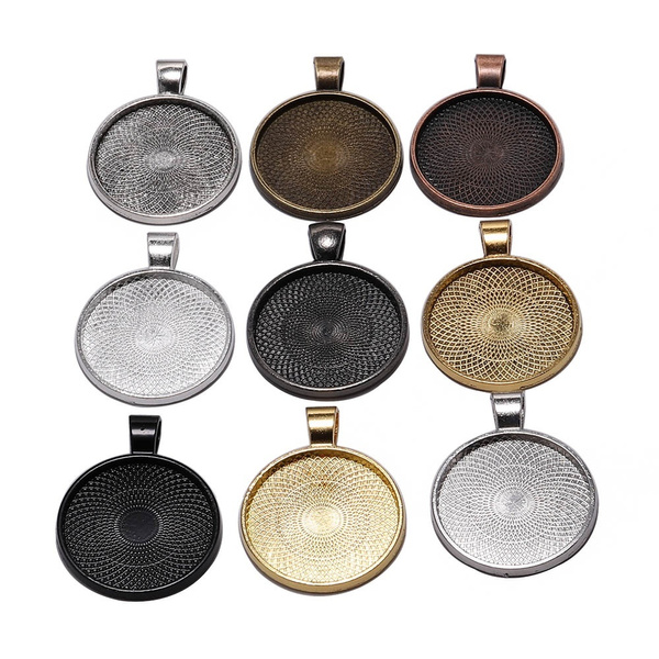 10pcs/lot 25mm Silver Gold Cabochon Base Tray Bezels Blank Necklace ...