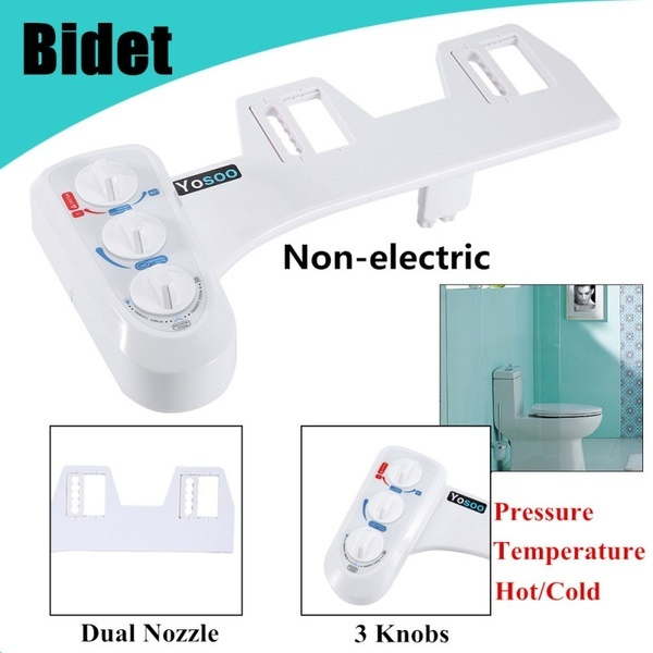 Hot Cold 3-Knob Bidet Self Cleaning Dual Nozzle Toilet Attachment For ...