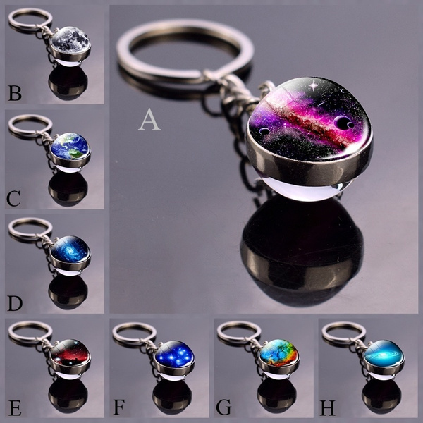Planet Keychain Universe Galaxy Nebula Space Glass Ball Keychain Moon ...