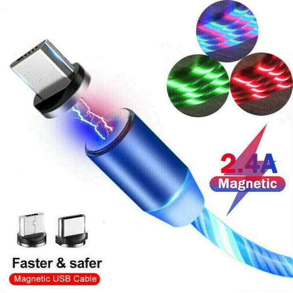1~2M Micro USB/Type-C LED Flowing Fast Charging Magnetic Cable Lighting ...