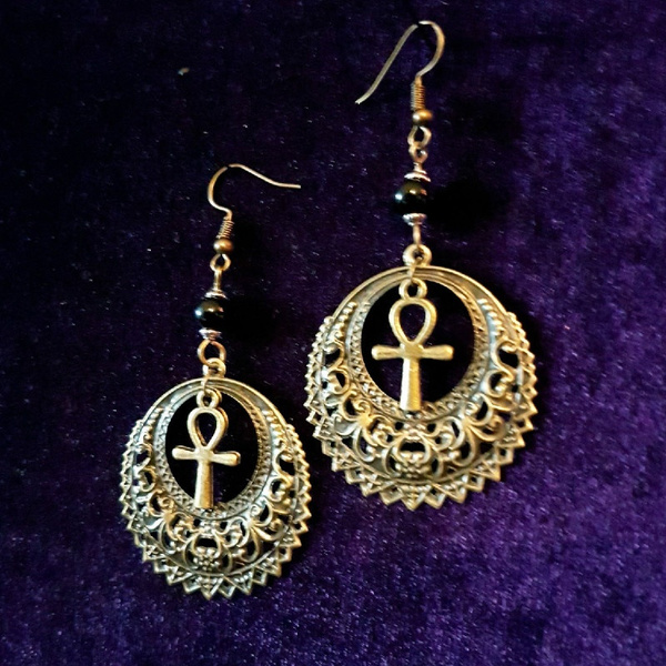 Ankh Mandala Earrings - egyptian vampire occult gothic ankh symbol ...