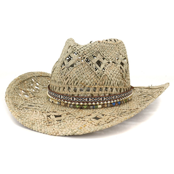Classic Straw Cowboy Cowgirl Hat Western Outback Wide Brim Drifter Hats ...