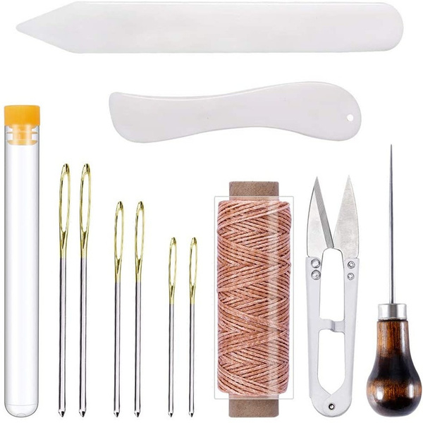 12pcs/set Bookbinding Tools Kit Hand Sewing Needles Bone Folder Creaser ...