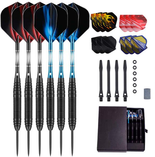 Professional 22 Grams 6 Pack of Black Steel Tips Darts Set with 12 ...