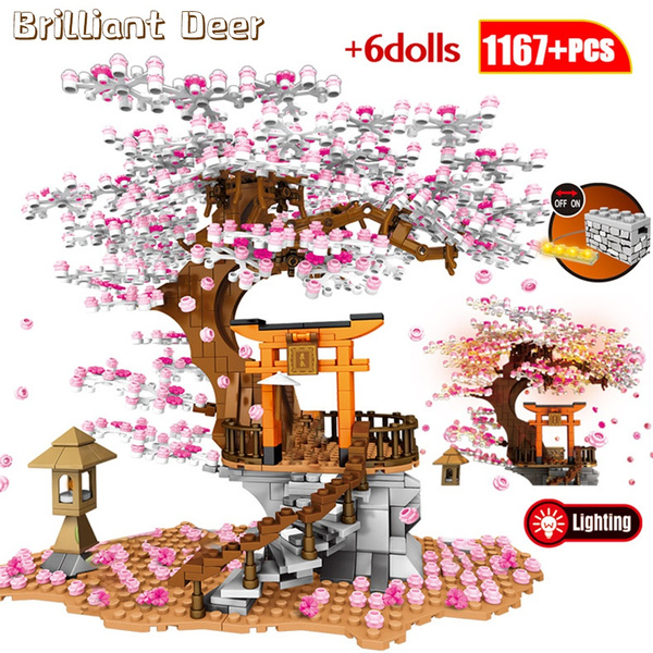 647/1167 PCS Cherry Blossom Scenery Bricks Japanese Style Sakura Tree ...