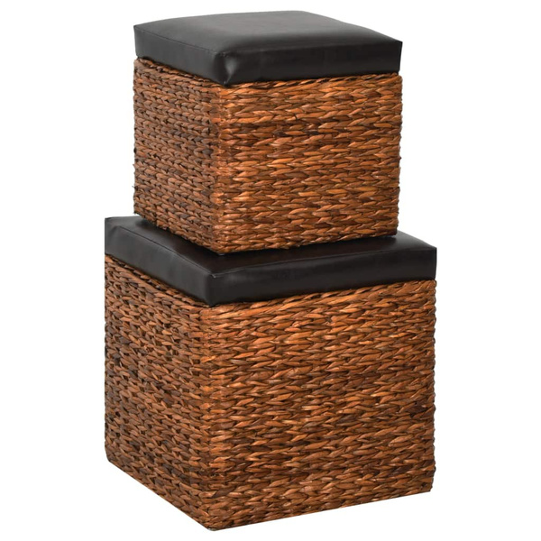 Ottoman set 2 pieces of seagrass brown Pouf set Poef set Ensemble de ...