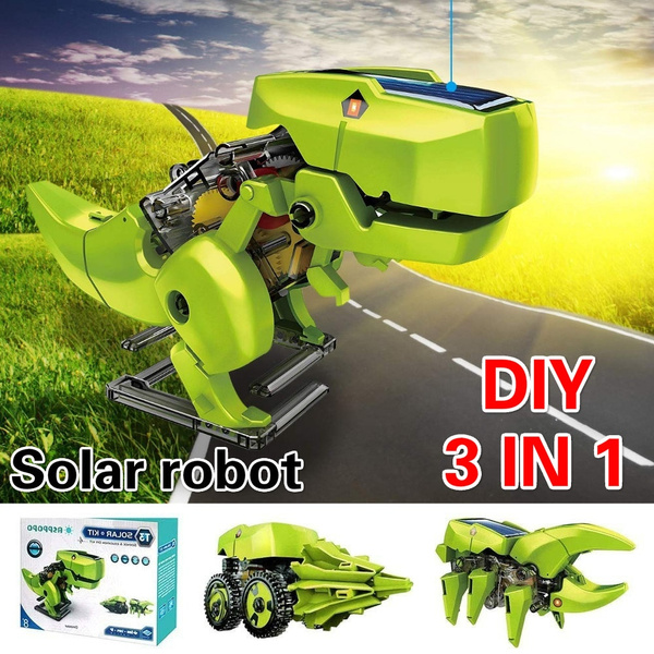 3 In 1 DIY Assembly Model Dinosaur Robot Children Dinosaur Toy Solar ...
