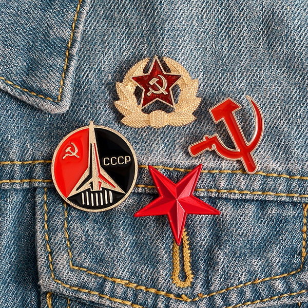 Retro USSR Symbol Enamel Pin Red Star Sickle Hammer Cold War Soviet ...