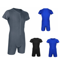 Spandex Mens Soft Front Zipper Boxer Briefs Leotard Short Sleeve ...