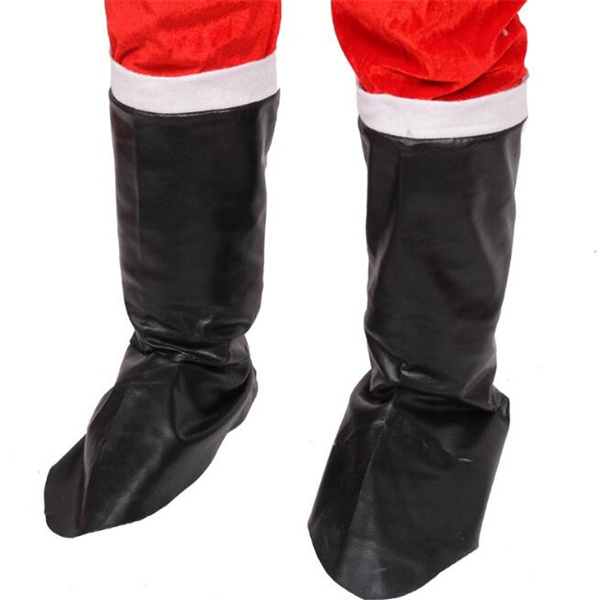 Adult Santa Claus Boot Shoes Black Father Christmas Fancy Dress Costume ...