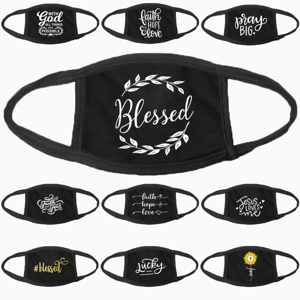 Unisex Fahsion Christian Printed Cotton Face Masks Black Love Washable ...