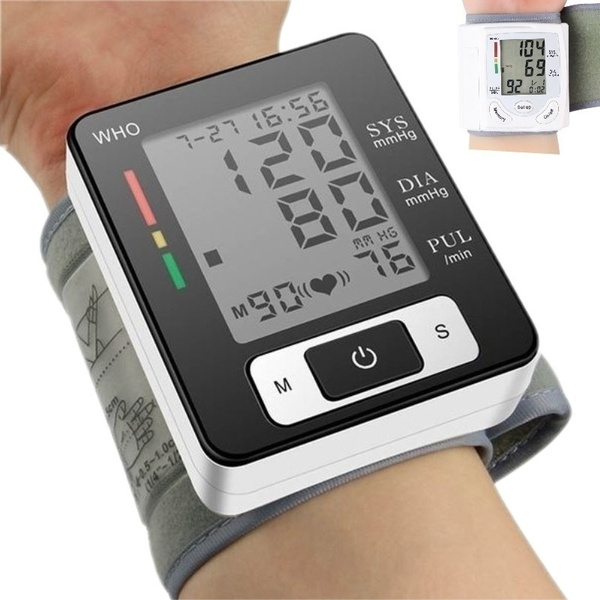 Digital LCD Wrist Blood Pressure Monitor Heart Rate Pulse Meter Measure ...