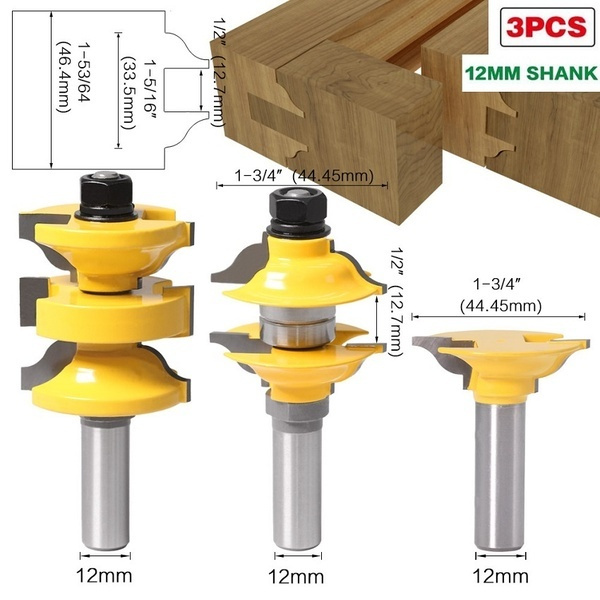 3pcs 12mm Shank Entry Interior Tenon Door Router Bit Set Ogee Matched R ...