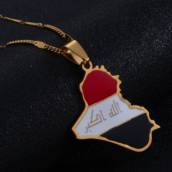 Stainless Steel Republic of Iraq Map Pendant Necklace Gold Color Allah ...