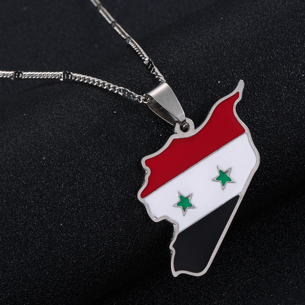 Stainless Steel Enamel Syria Map Flag Pendant Necklaces Fashion Syrians ...