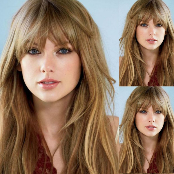 Long Blonde Wigs Natural Wavy Capless Wig With Full Bangs Hair Wig | Wish