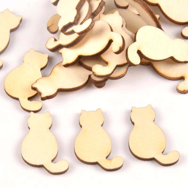 25Pcs Cat Pattern Wooden Crafts Scrapbook DIY For Wood Slices Ornaments ...