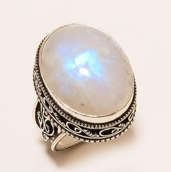 Bohemia Antique Indian Moonstone Ring Vintage Silver Color Rings for ...