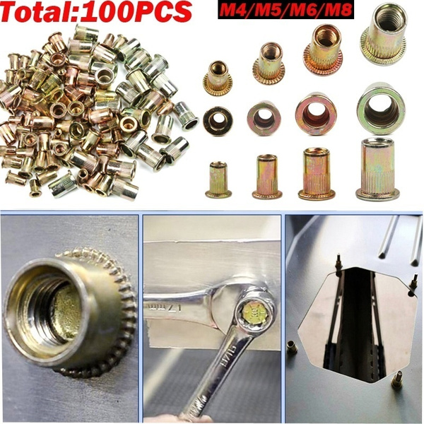 100X Flat Rivet Nuts M4/M5/M6/M8 Kit Carbon Steel Zinc Steel | Wish