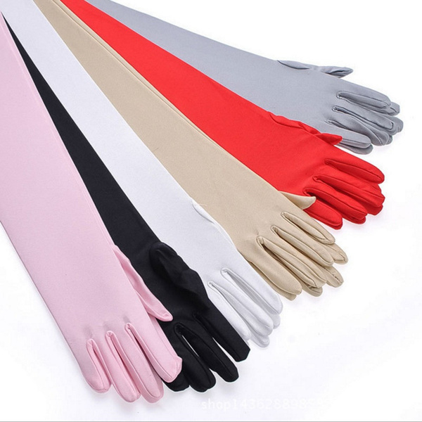 Women Fashion Long Gloves Satin Opera Wedding Bridal Evening Party Prom ...