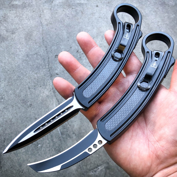 TACTICAL AUTO KARAMBIT DUAL ACTION OTF Out The Front Blade Knife Combat ...
