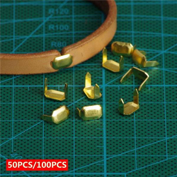50Pcs/100Pcs Brass Leather Staples Two Prong for Belt Loops Keeper ...