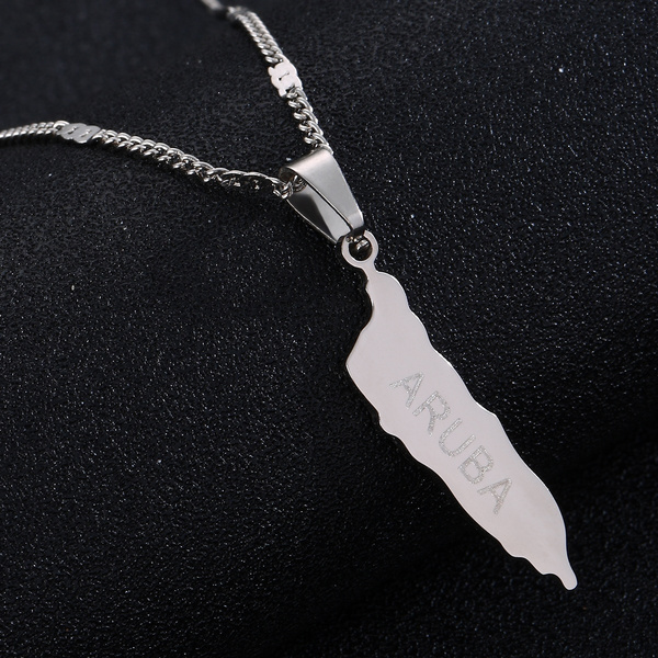 Stainless Steel Aruba Map Pendant Necklace Fashion Caribbean Islands ...