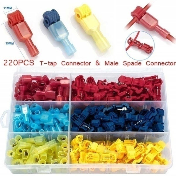 220pcs T-Tap Quick Splice Electrical Wire Crimp Terminal Connector Kit AWG22-10 | Wish