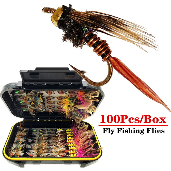 100Pcs/Box Dry Wet Flies Nymph Box Set Fly Fishing Flies Trout Grayling ...