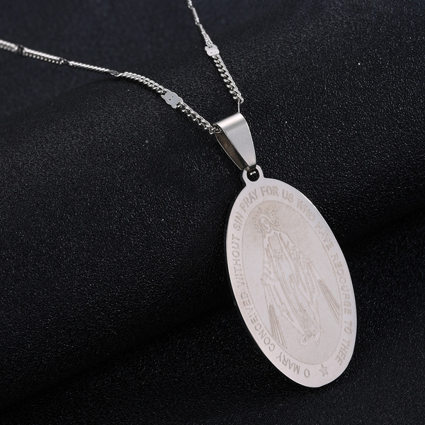 Stainless Steel Virgin Mary Conceived Without Sin Medal Pendant ...