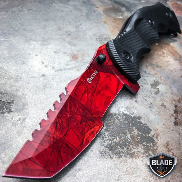 9" CSGO Tactical RED RUBY Tracker Huntsman Spring Assisted Folding ...