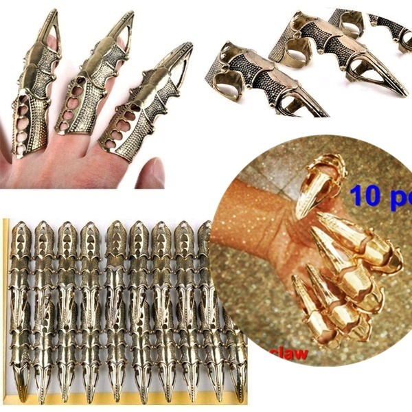 New 1/2/5/10pcs Retro Punk Rings Rock Scroll Joint Armor Knuckle Metal ...