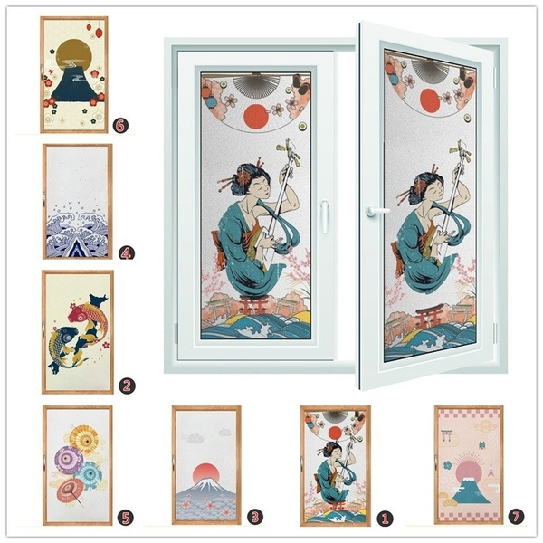 Japanese Frosted Window Glass Films Sticker Door Stained Privacy Retro ...
