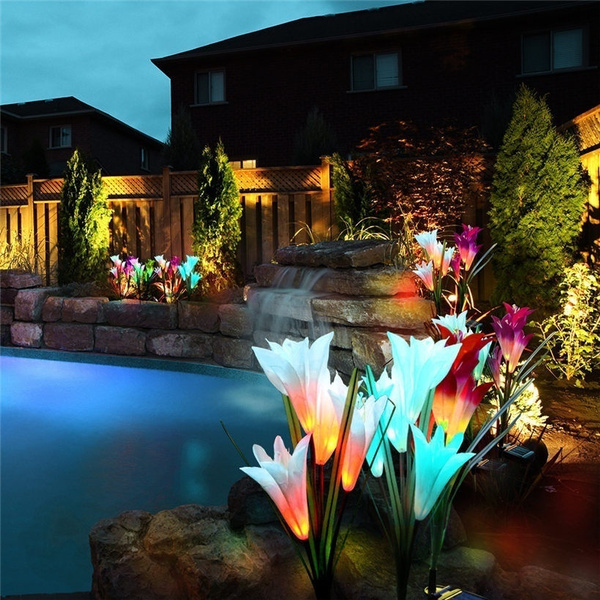 2Pcs LED Solar Lily Flower Stakes Light For Garden Park Patio Landscape ...