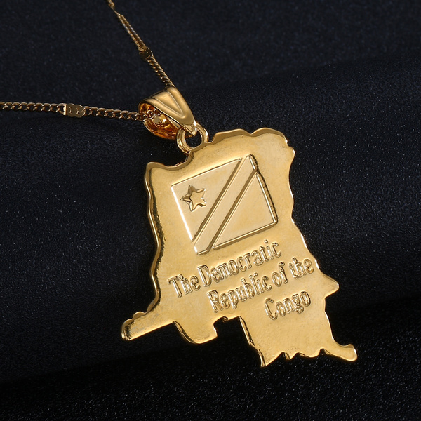 Gold Color Democratic Republic of The Congo National Flag Map Pendant ...